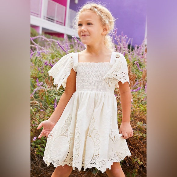 Halabaloo | Dresses | Boutique White Smocked Cotton Eyelet Easter Dress ...
